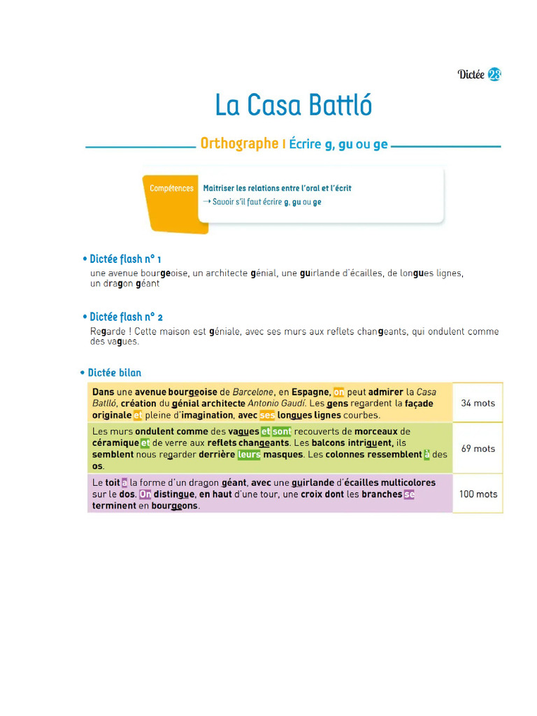 Dictée 23 La Casa Battlo Pdf