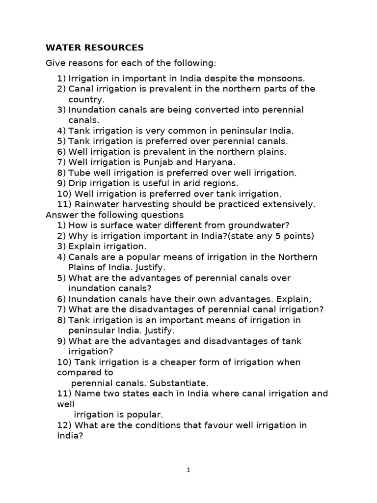 Geo - ICSE Class 10 - WATER RESOURCES | PDF | Irrigation | Water ...