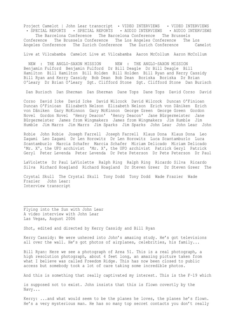 Project Camelot John Lear Transcript | PDF | Drawing | Earth