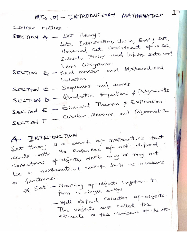 MTS101 Lecture Note 1 | PDF