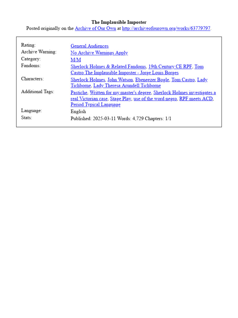 The Implausible Imposter | PDF | Dr. Watson | Sherlock Holmes