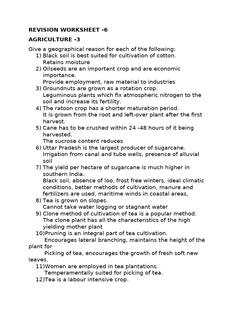 REVISION WORKSHEET-agri 3 | PDF | Agriculture | Crops