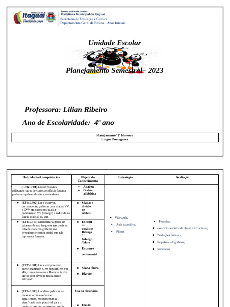plano 1 semetre (1) | PDF | Pronome | Matemática