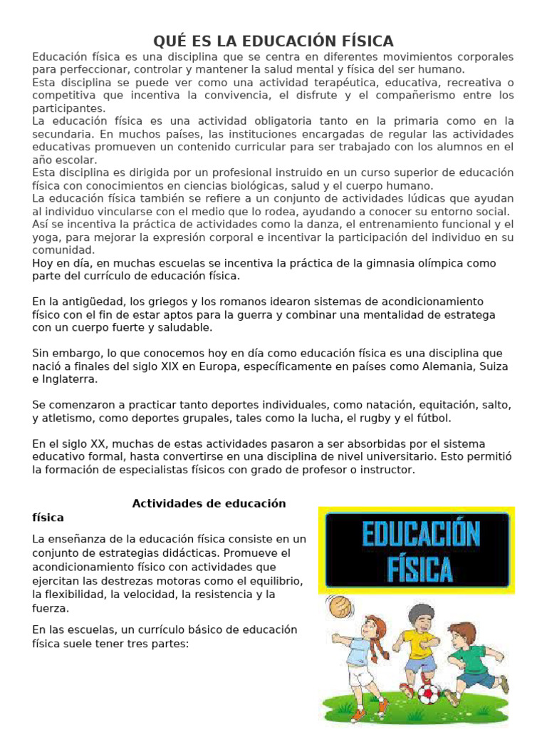Educación Física Definición Y Actividades Pdf Educación Física
