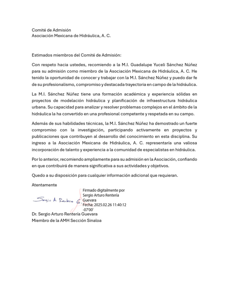 Recomendación para Guadalupe Yuceli Sánchez | PDF