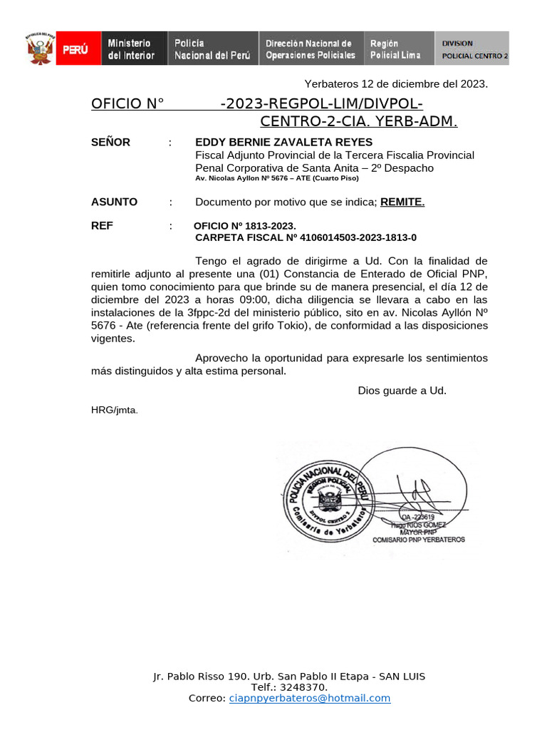 Oficio Remitido Fiscalia | PDF | Ley Pública | Derecho penal