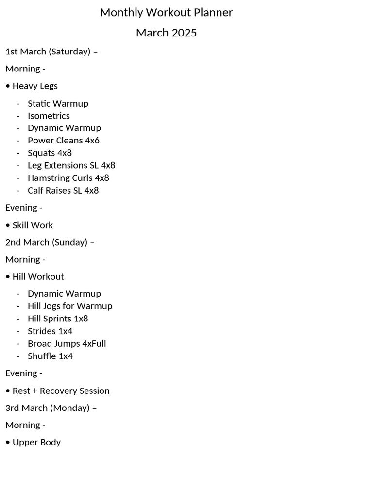 March Workout Planner | PDF | Weight Training