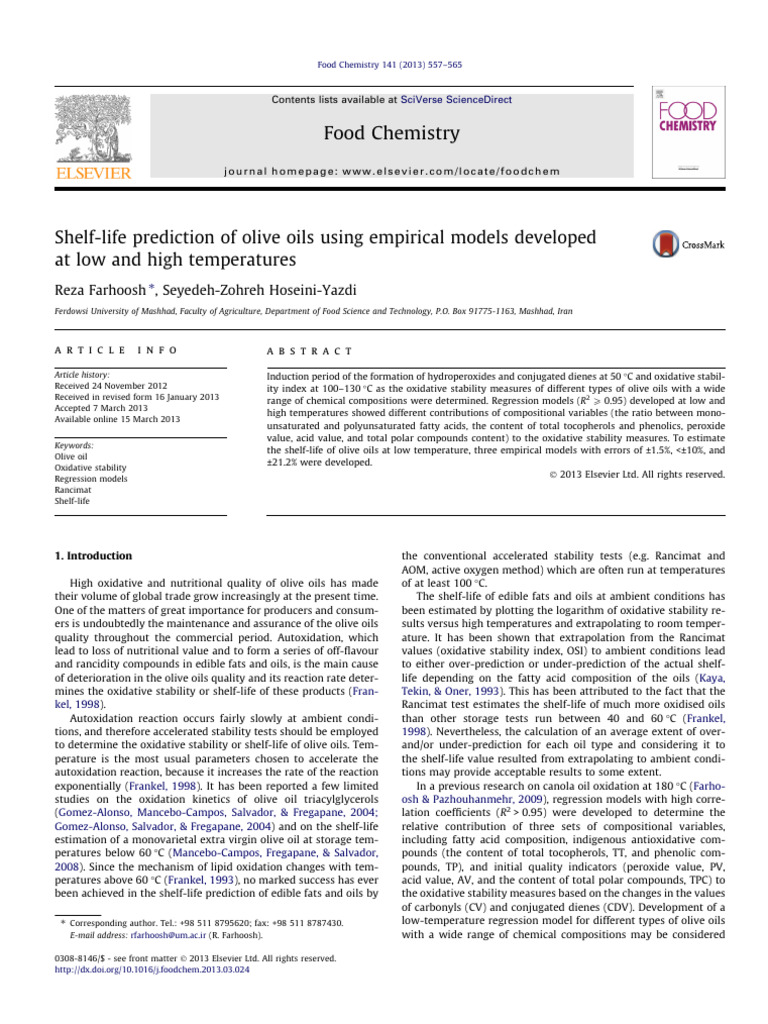 Shelf-Life Prediction of Olive Oils Using Empirical Models Developed at ...