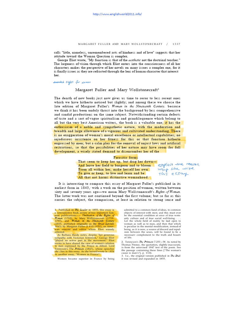 Fuller and Wollstonecraft: Feminist Insights | PDF | Mary Wollstonecraft