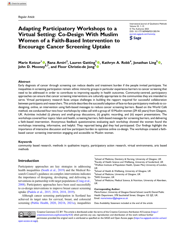 Kotzur Et Al 2023 Adapting Participatory Workshops To A Virtual Setting Co Design With Muslim ...
