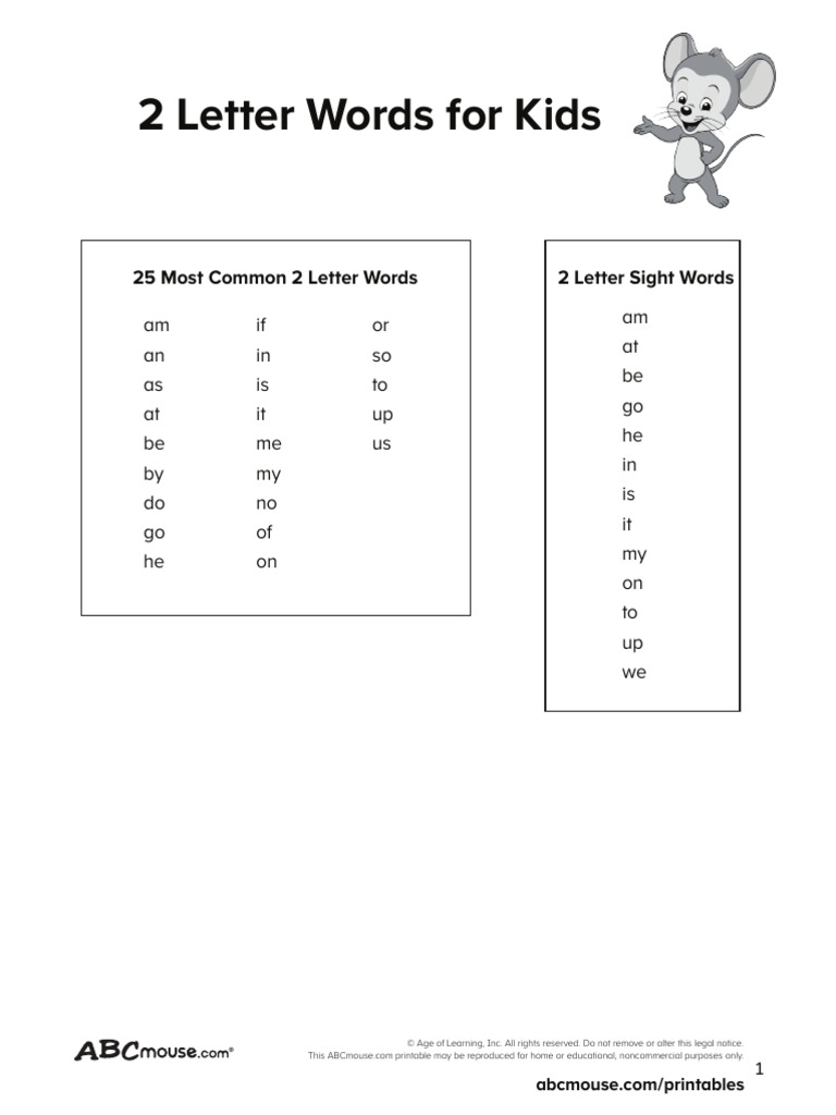Common 2 Letter Words for Kids | PDF