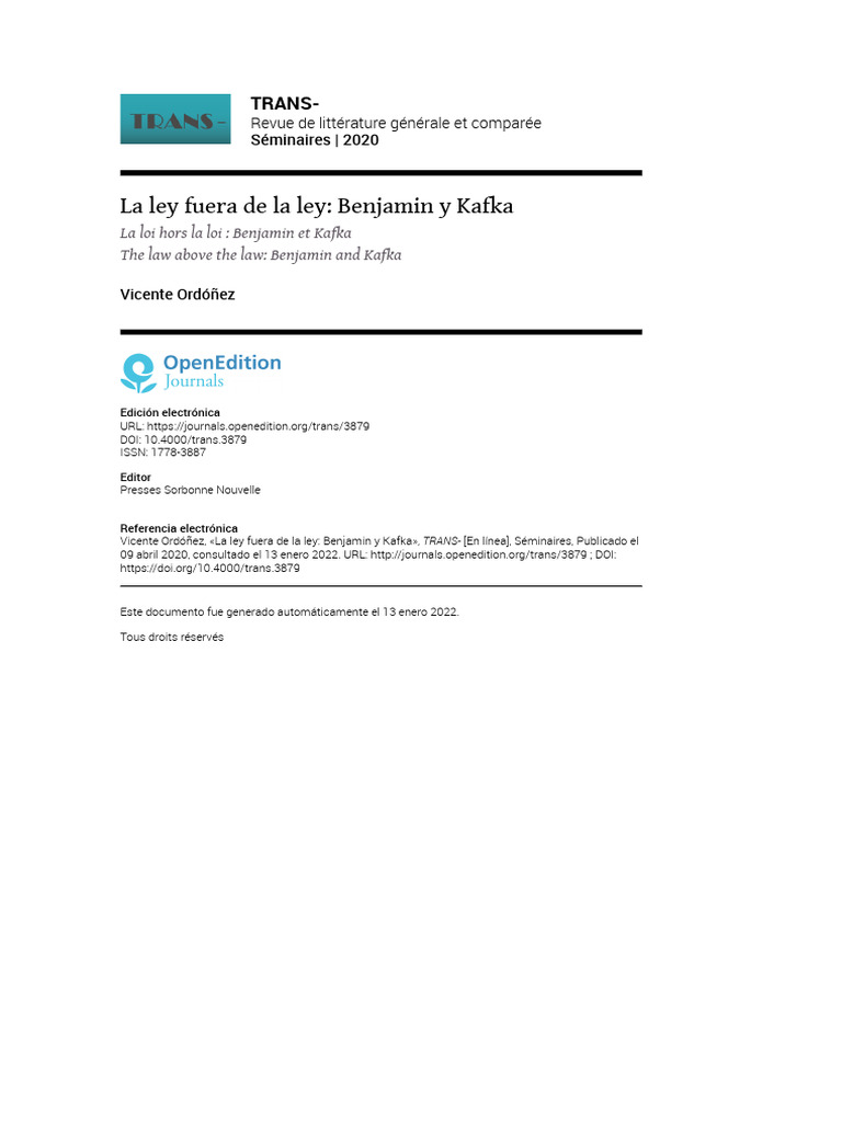 Ley y Excepción: Benjamin y Kafka | PDF | Inquisición española | Estado ...