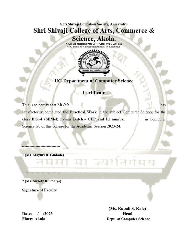 SEM 1 Batch Wise Certificate For Practical & Assignment | PDF ...