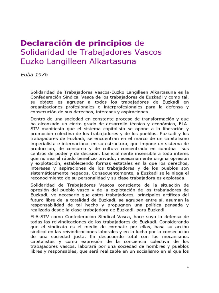 Declaracion de Principios Euba 1976 | PDF | Capitalismo | Sindicato