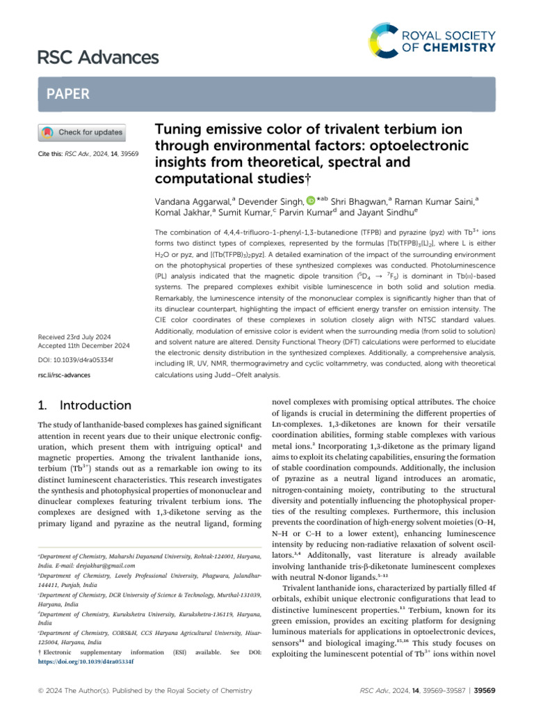 Tuning_emissive_color_of_trivalent_terbium_ion_thr | PDF | Coordination ...