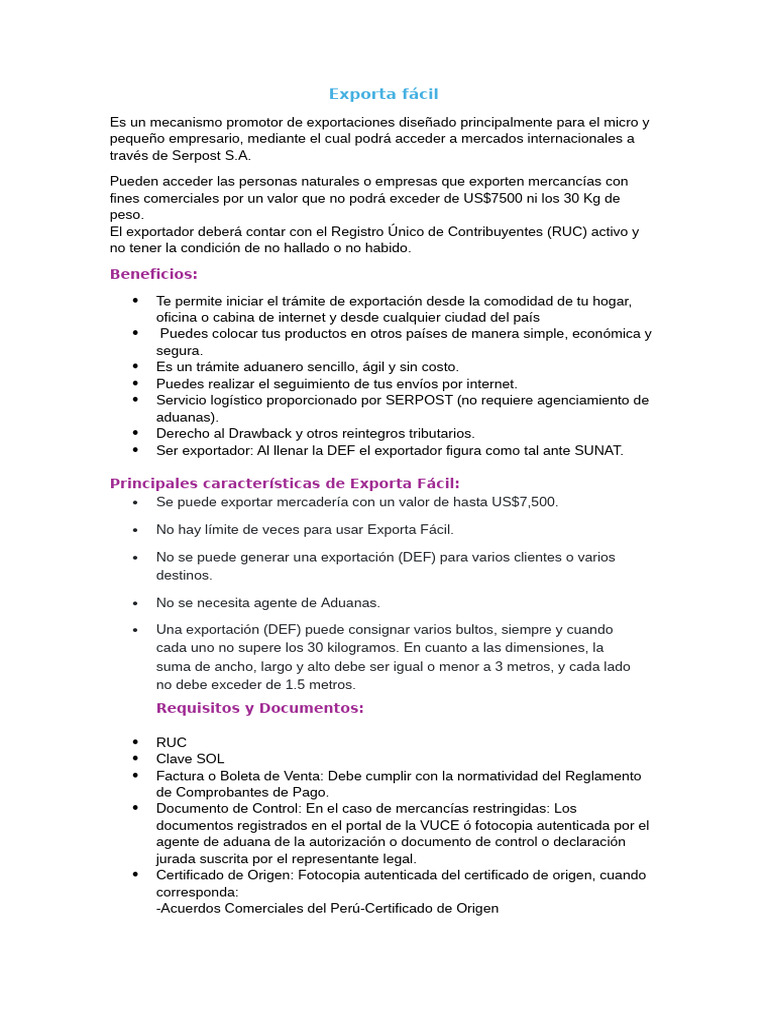 Exporta Fácil: Guía para Exportar sin Complicaciones | PDF | aduana ...