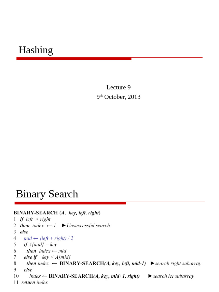Lecture9f13 Hashing | PDF | Computer Programming | Algorithms