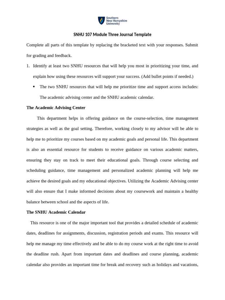 SNHU 107 Module Three Journal Template | PDF | Motivation | Motivational