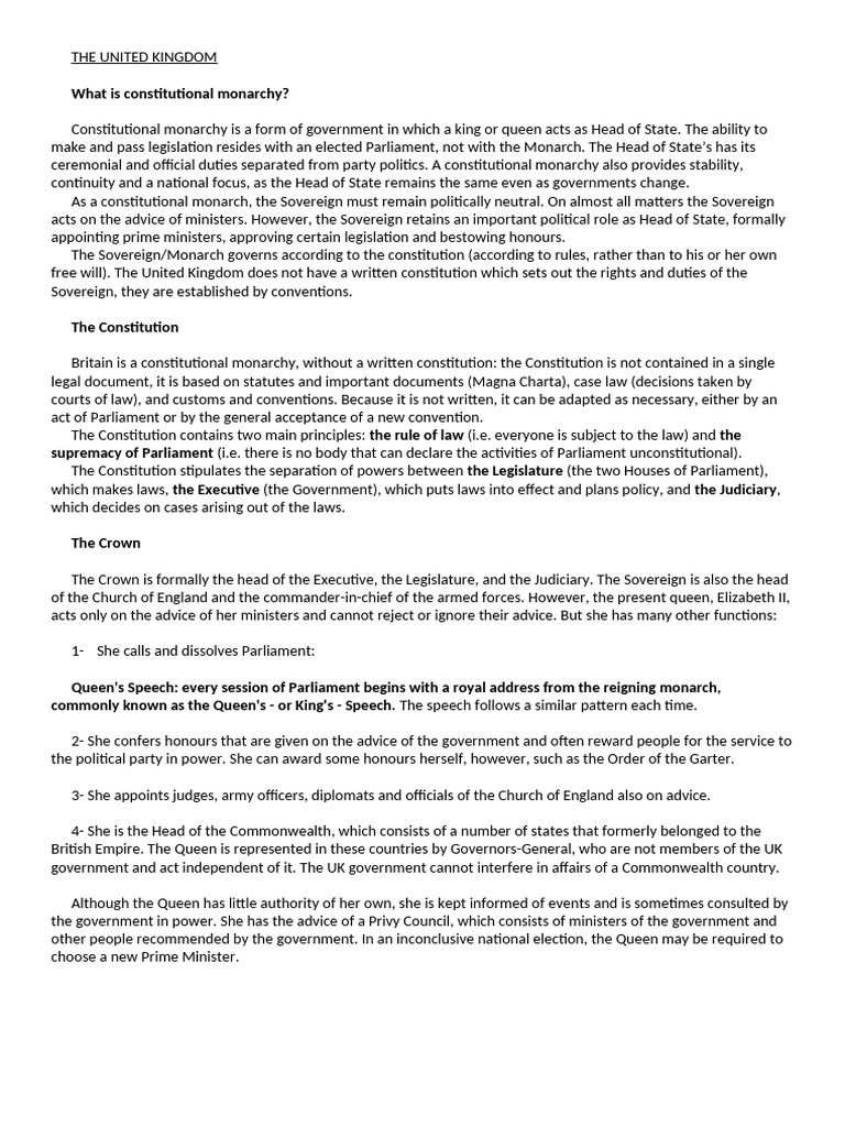 UK Constitutional Monarchy | PDF | House Of Lords | Supreme Courts