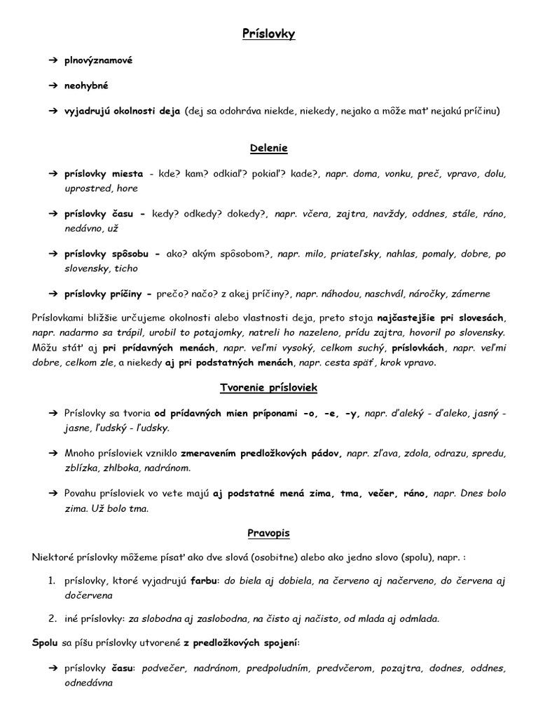 Príslovky - Poznámky | PDF