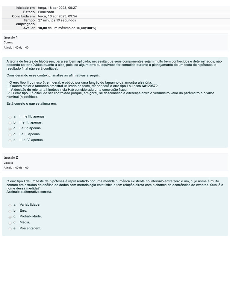 Atividade 2 (A2)_ Revisão da tentativa | PDF | Método científico | Teoria Estatística