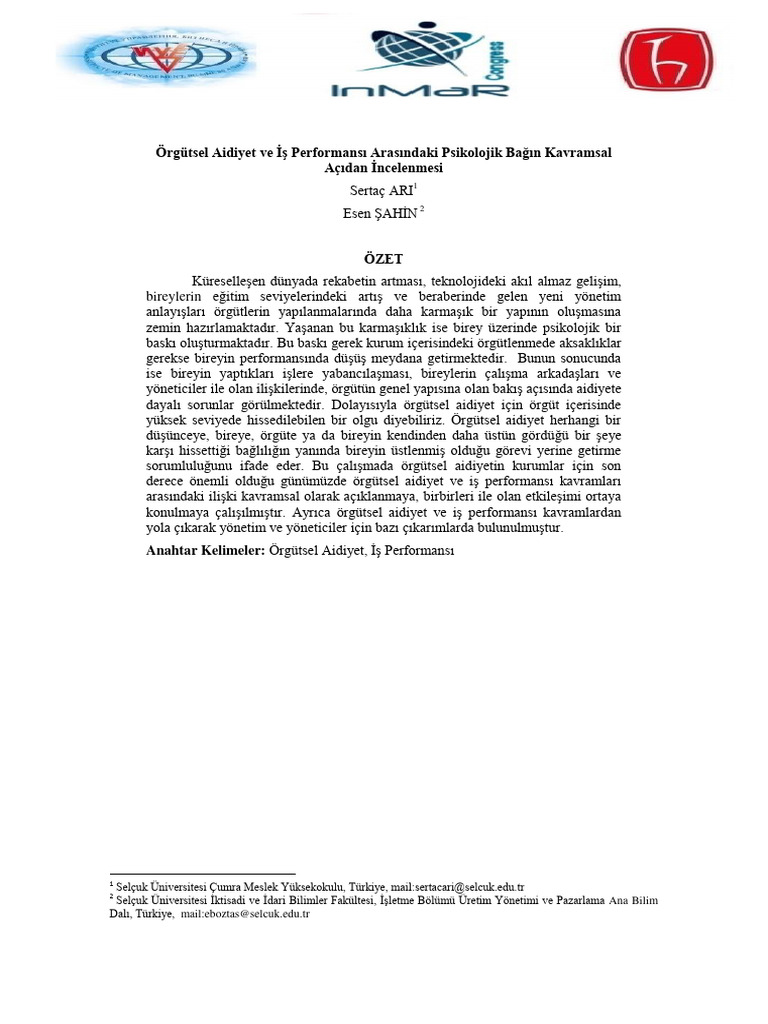 Orgutsel Aidiyet Ve is Performansi Arasi | PDF