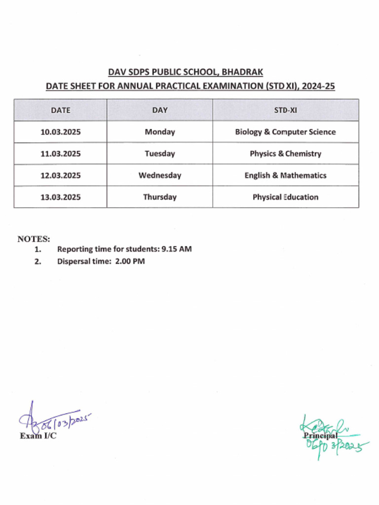 Date Sheet of Annual Practical Examination (STD Xi) 2024-25. | PDF