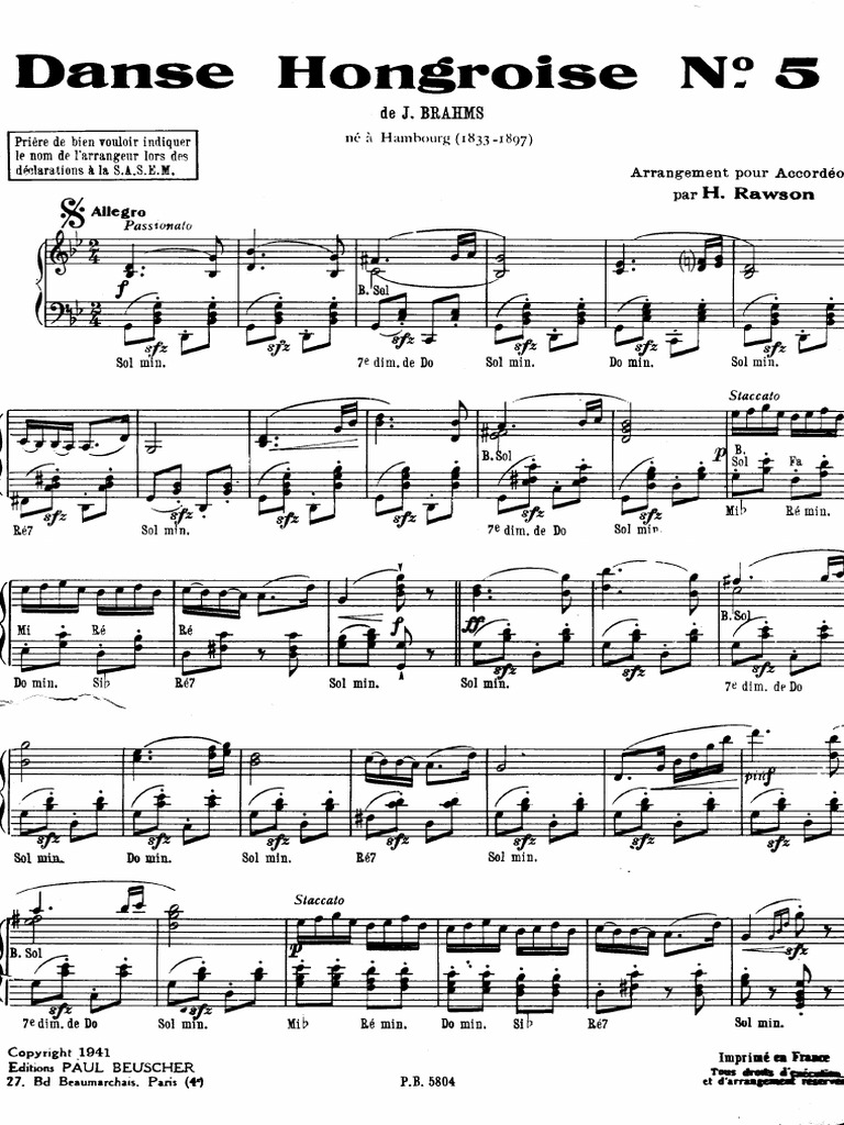Danse Hongroise n°5 (Arrangement Henri Rawson) | PDF