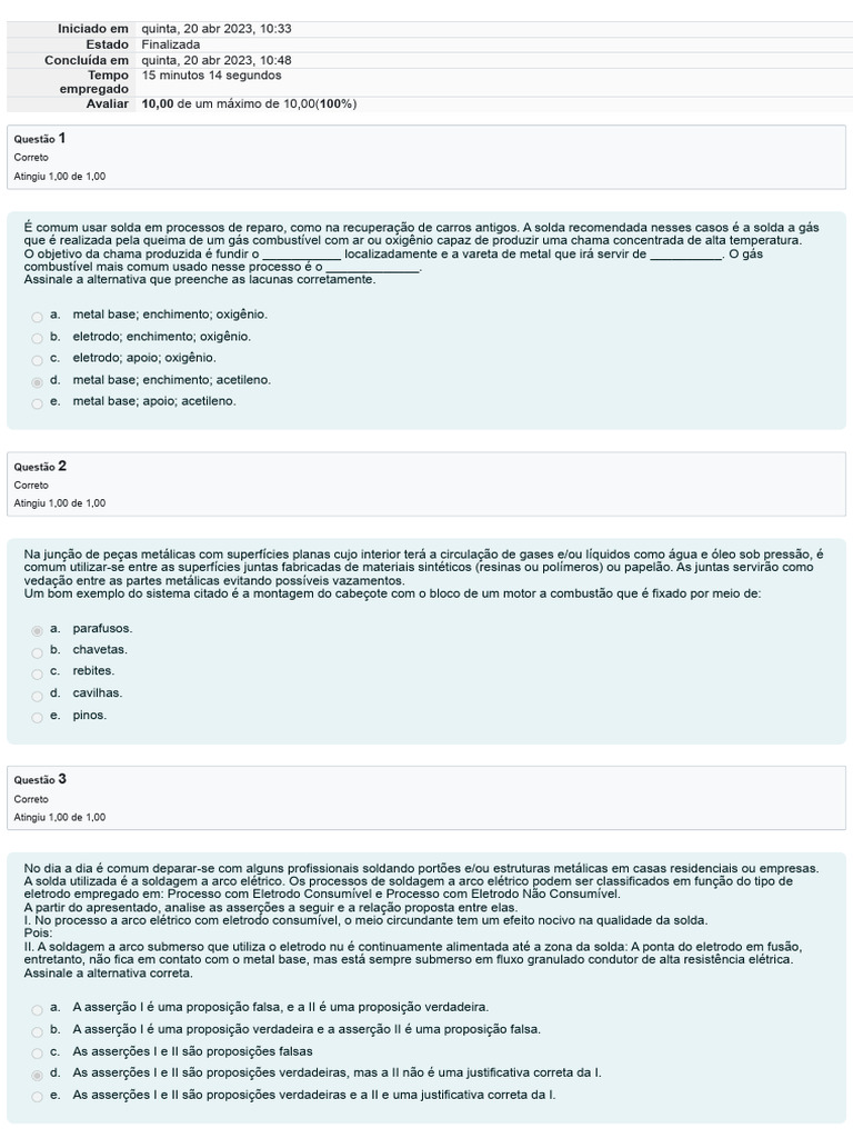 Atividade 4 (A4) - Revisão Da Tentativa | PDF | Parafuso | Engrenagem