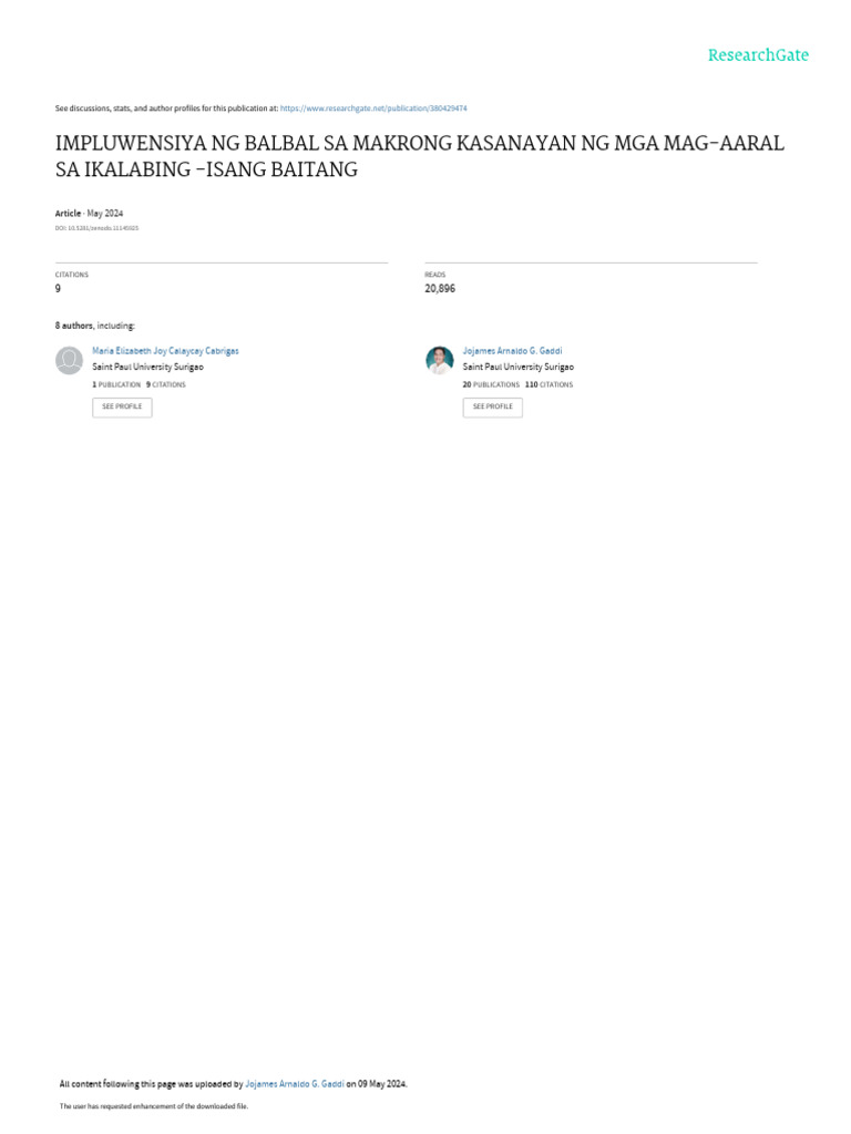 Impluwensiya NG Balbal Sa Makrong Kasanayan NG Mga Mag Aaral Sa ...