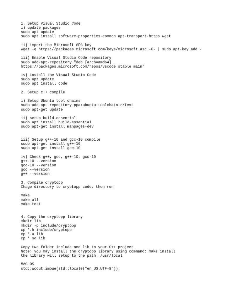 04 - Setup - G++ - VS Code - Compile - Cryptopp - Linux | PDF