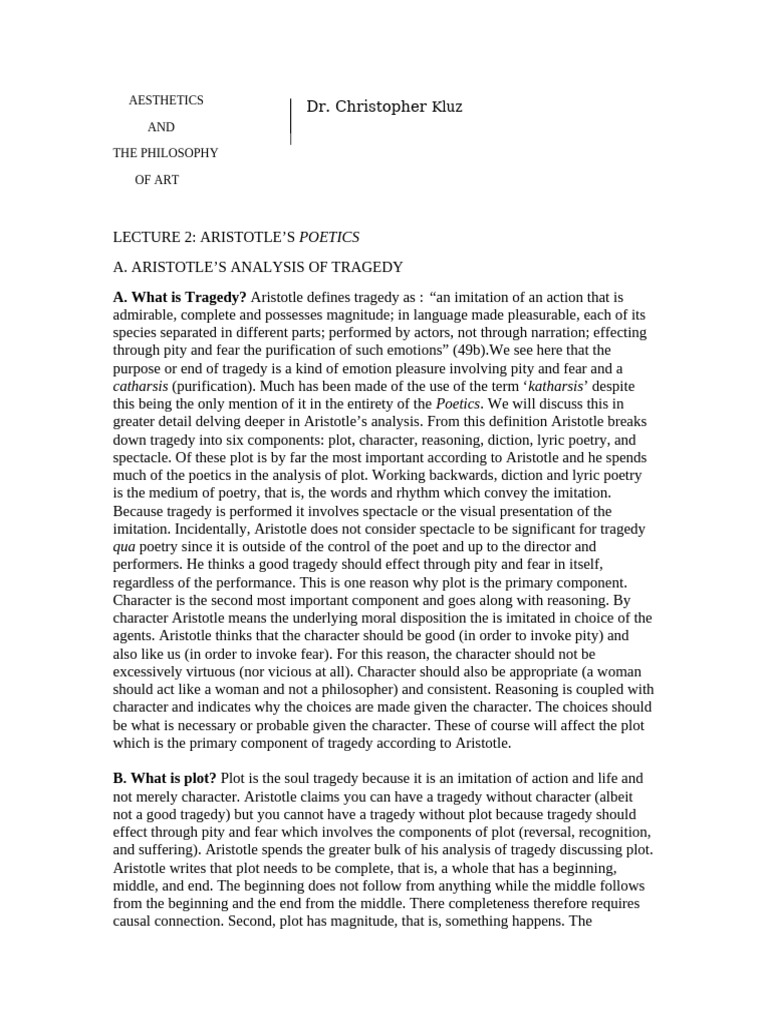 Lecture 2_Aristotle's Analysis of Tragedy | PDF | Plot (Narrative ...