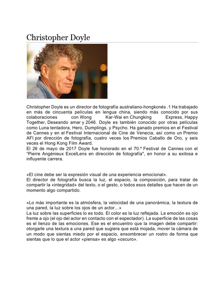 Christopher Doyle: Maestría en Cinematografía | PDF