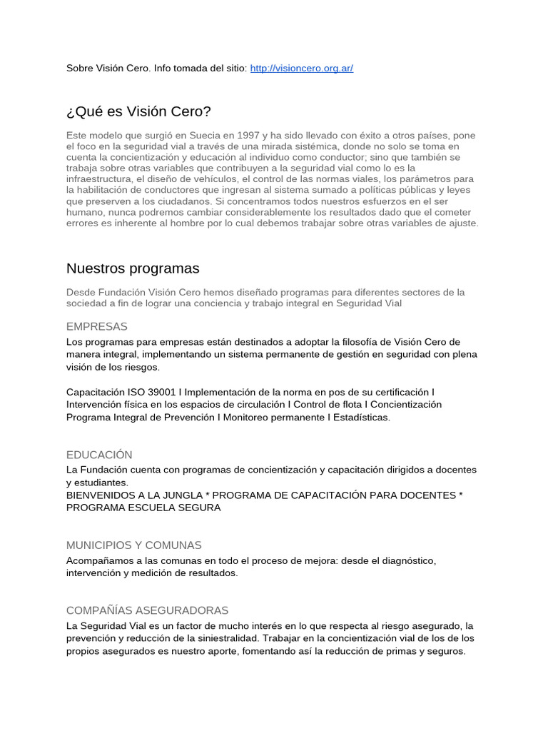 Sobre Visión Cero | PDF | Seguridad vial | Valores