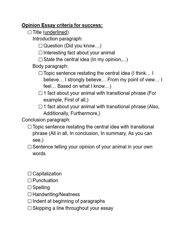Opinion essay criteria for success | PDF