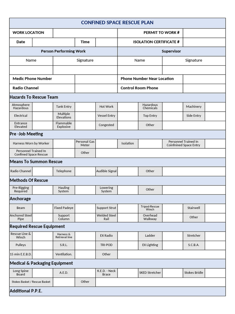 FRM-00-0009 Confined Space Rescue Plan | PDF | Occupational Safety And ...