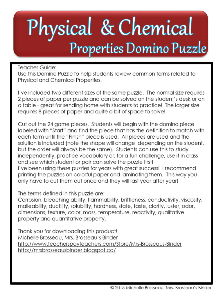 14 - Physical and Chemical Properties Terms Domino Puzzle | PDF ...