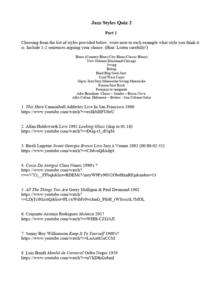 Jazz Quiz 2 Daniel Jaramillo | PDF | Jazz | African American Music