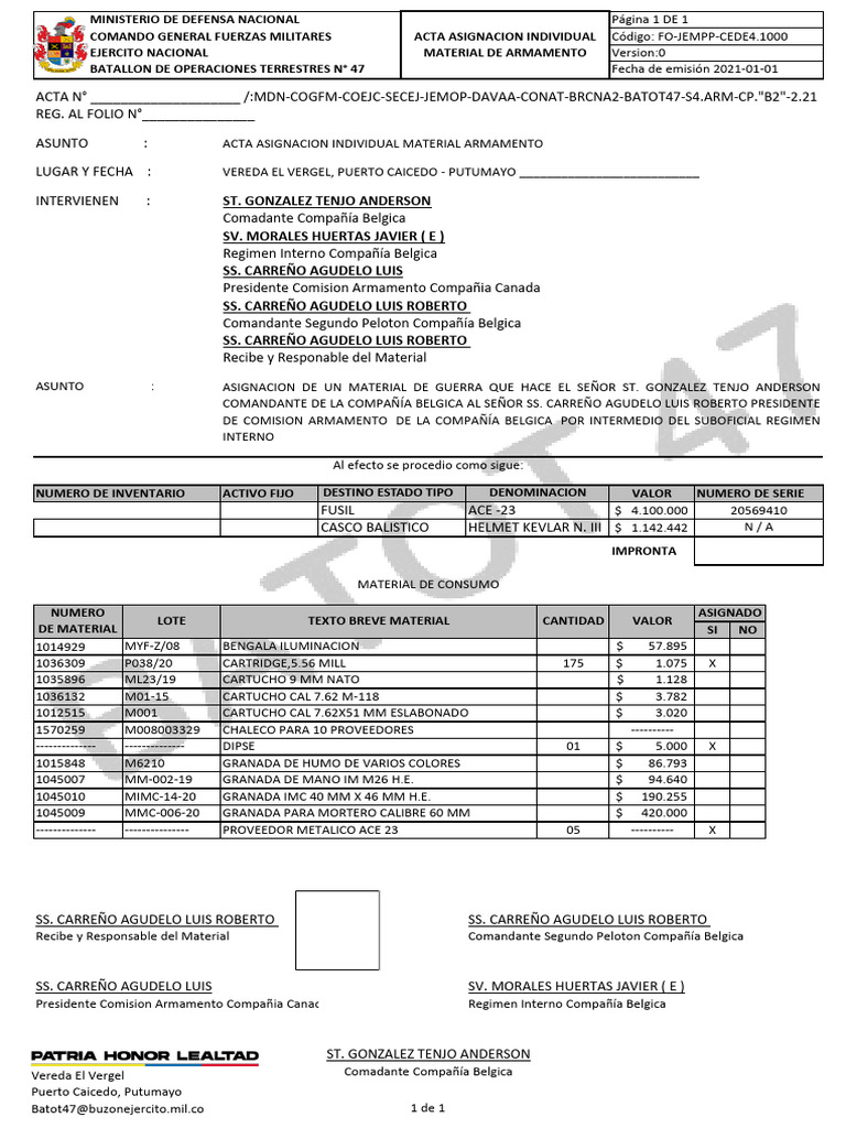 Act Indivi Arma B2 Ene 2025 080207 | PDF | Ciencia militar | Militar
