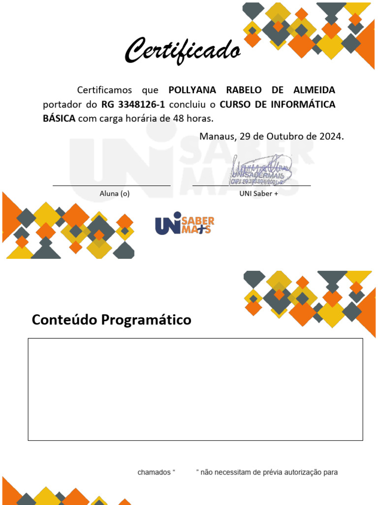 Certificado Informatica Avancada | PDF