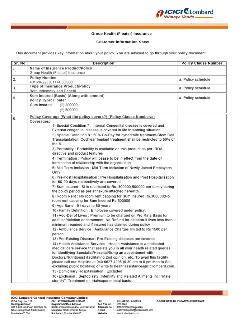 Ghi Policy JSPL 24-25 | PDF | Insurance | Hospital