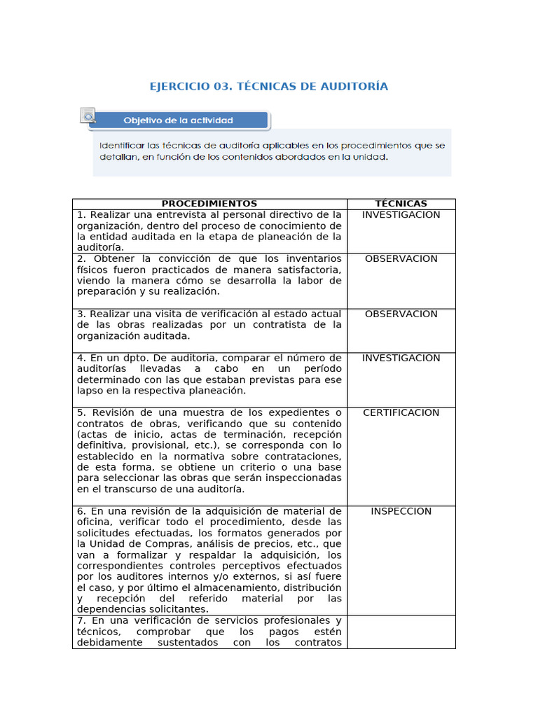 Actividad - Tecnicas de Auditoria | PDF | Auditoría | Contabilidad