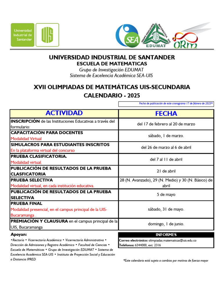 Calendario Omu 2025 | PDF