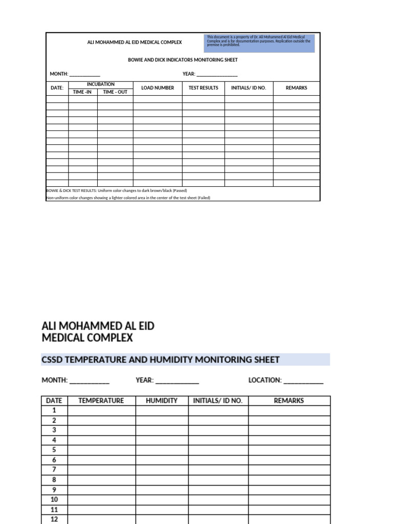 CSSD BD, Bio, Temp Monitoring Sheet | PDF