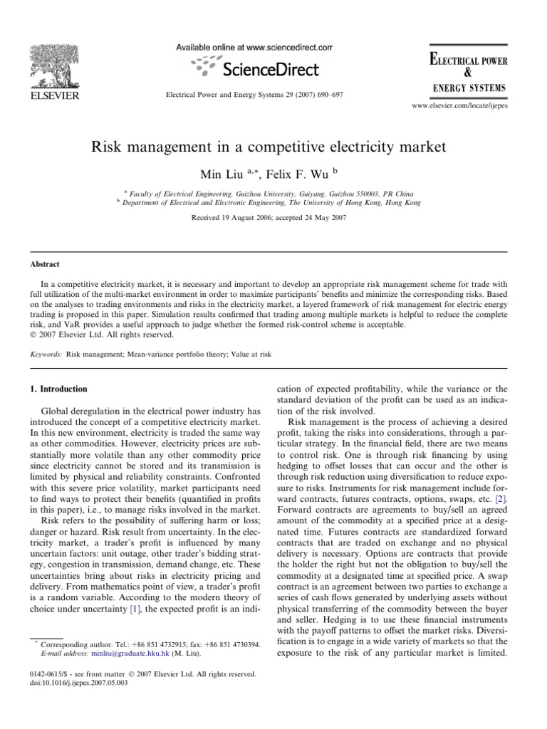 Risk Management in A Competitive Electricity Market | PDF | Hedge ...