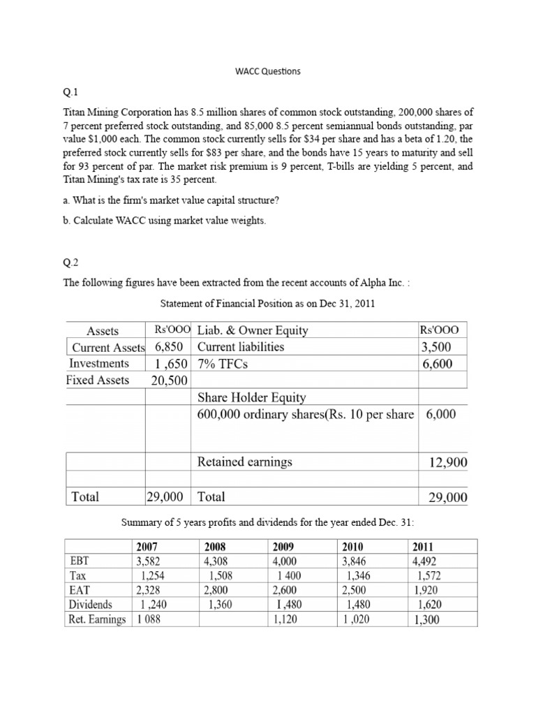WACC Questions | PDF
