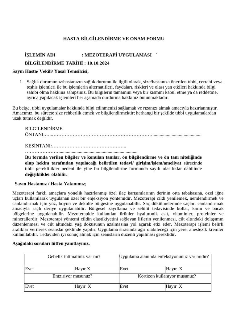 Hasta Bilgilendirme Ve Onam Formu | PDF
