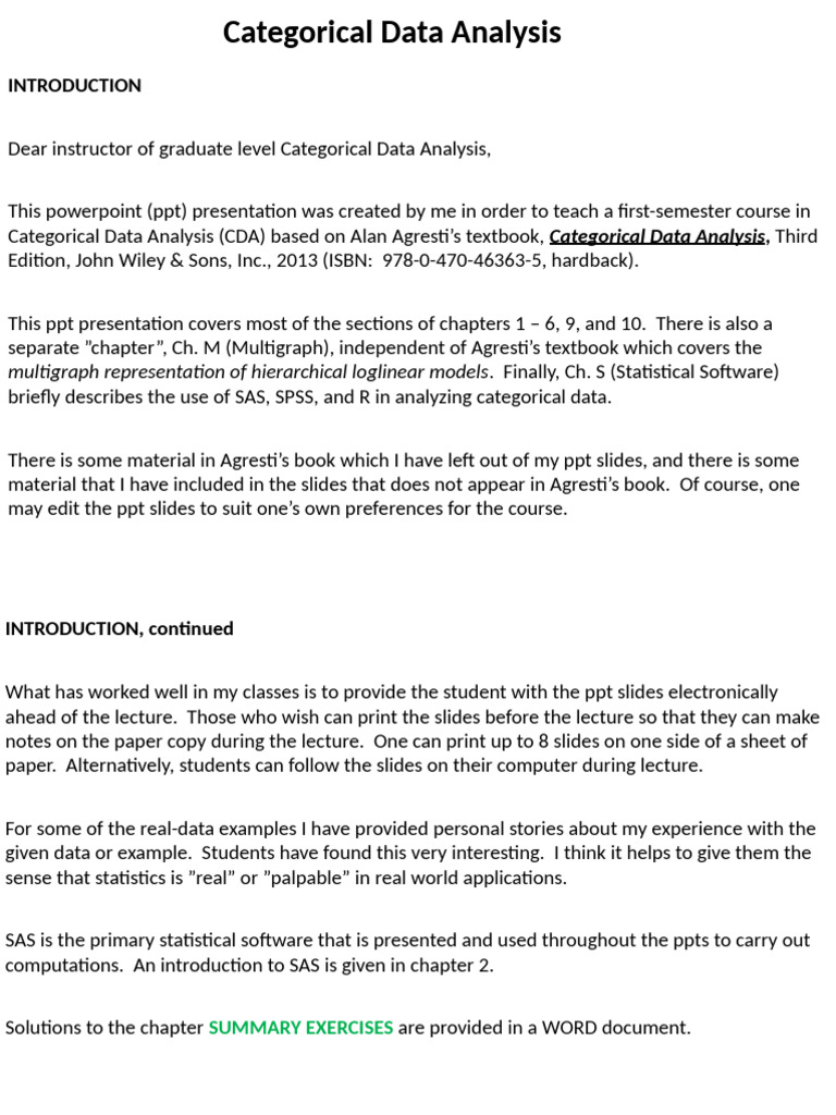 Introduction to categorical data | PDF | Logistic Regression | Statistical Inference