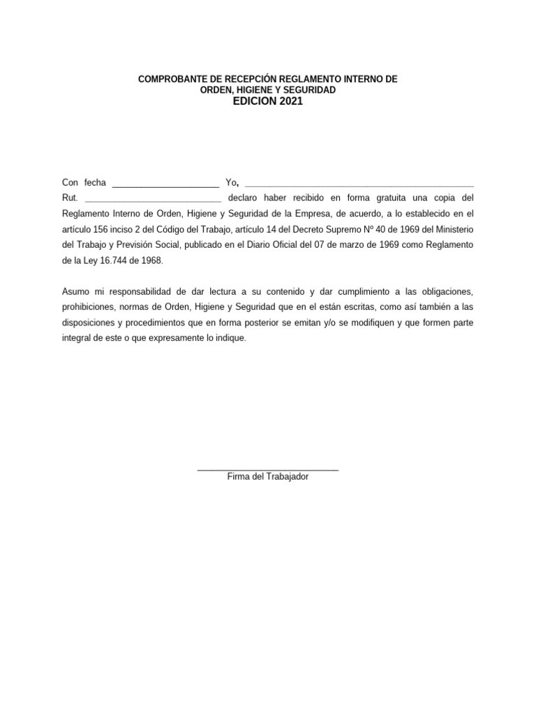 Entrega reglamento interno. | PDF