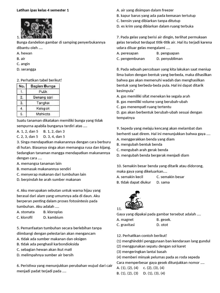 SAS IPAS Kelas 4 SEM 1 | PDF